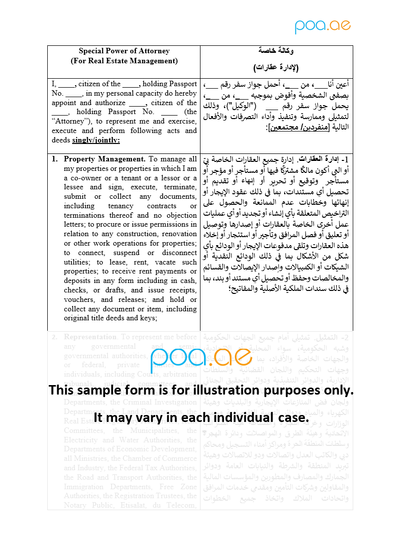 Power Of Attorney For Property Management POA ae In UAE